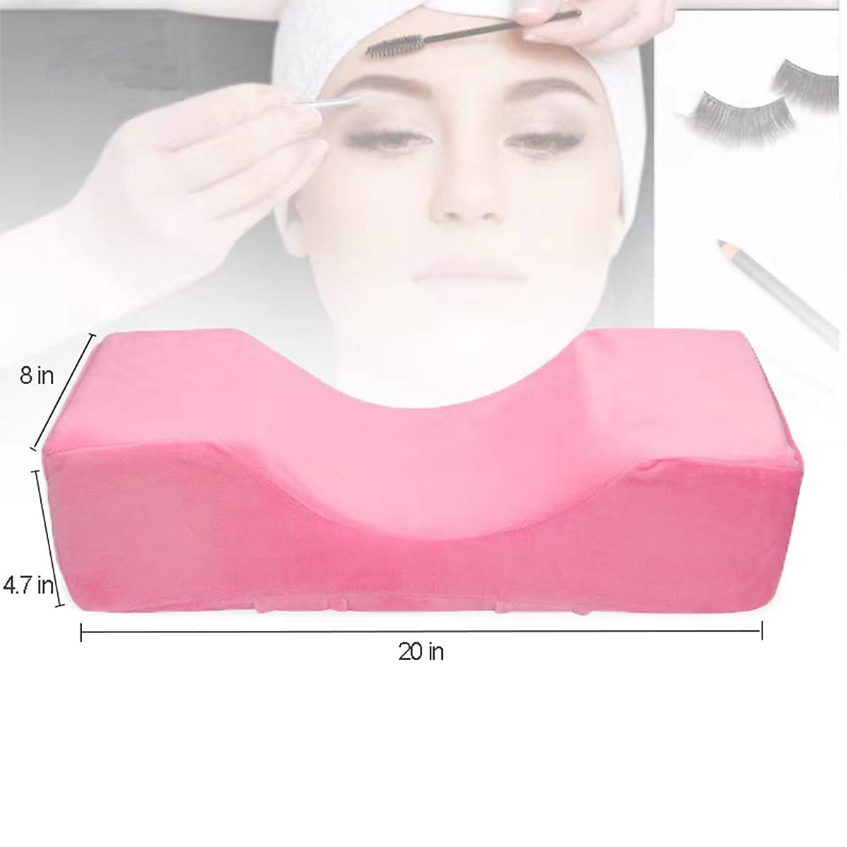 Pink Eyelash Extension Pillow, Eyelash Extension Tool for Beauty Salon, U Shape Neck Pillow with Comfortable Foam Velvet Pillowcase