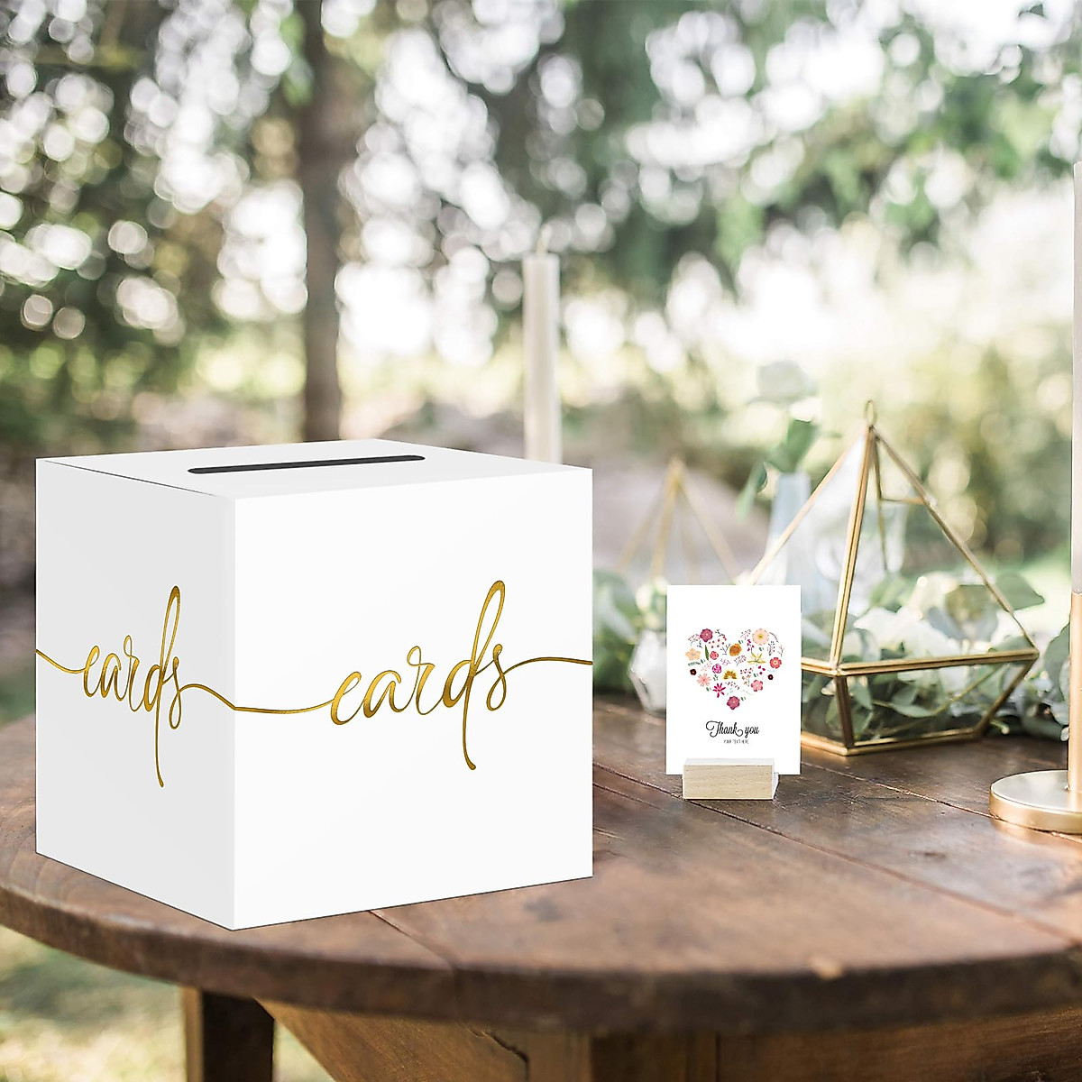 CINSOEN White Card Box with Gold Foil Design Wedding Card Box Gift Cards Receiving Box for Party Graduation Bridal or Baby Showers, Raffle Ticket Box Money Box for Birthday Retirements Anniversaries