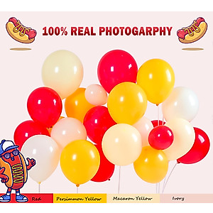 Woaipati Cute Hot Dog Balloon Garland Arch Kit，151PCS Red and Yellow Balloons, Creative Theme for Baby Shower Gender Reveal Boy Girl Birthday Cookout Fast Food Snacks Themed Party Decorations