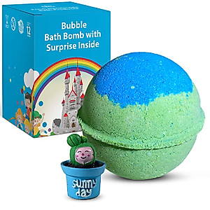 1 Natural Bath Bomb with Surprise Mini Toy Cactus Inside for Kids - Safe for Kids "Island Nectar" Bath Bomb - Comes in Cute Giftable Box - Handmade in USA - 5 oz
