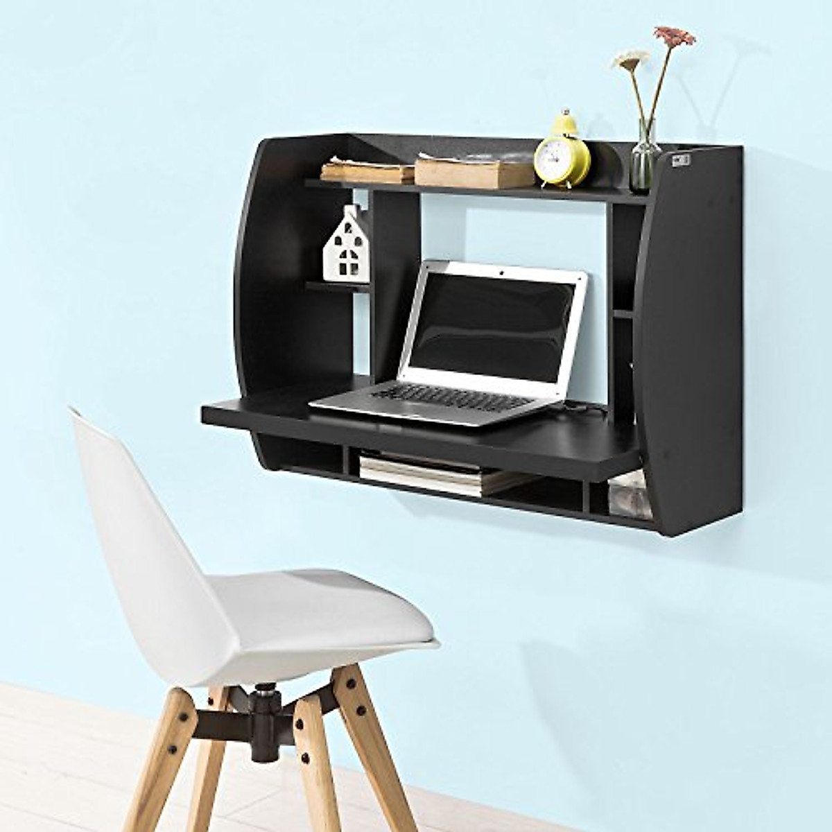 Haotian FWT18-SCH, Black Home Office Table Desk Workstation Computer Desk with Storage Shelves, Trestle Desk