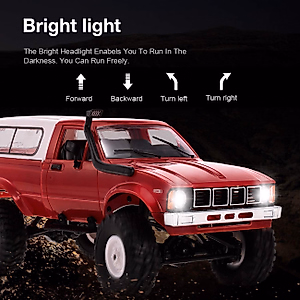 Apawband RC Truck WPL C24 RC Crawler 1/16 Scale 4x4 RC Rock Crawler All Terrain Off Road Pickup Truck RTR Remote Control LED Proportional Throttle Steering Hobby Toy for Adult