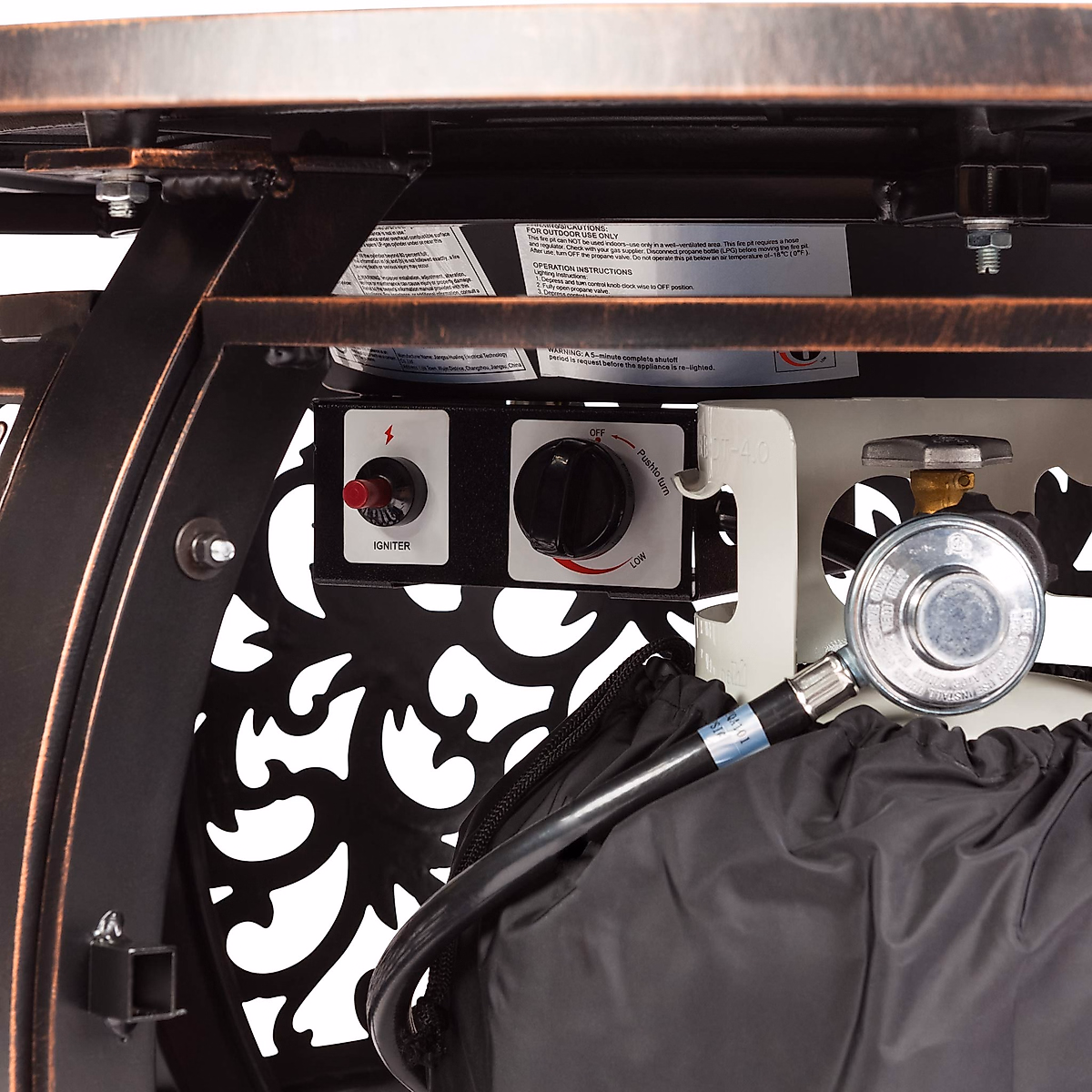 Fire Sense 62198 Toulon Filigree Aluminum Convertible Gas Fire Pit Table 55,000 BTU Outdoor Multi-Functional with Fire Bowl Lid, Nylon Weather Cover & Clear Fire Glass - Bronze Finish - Oval - 48"