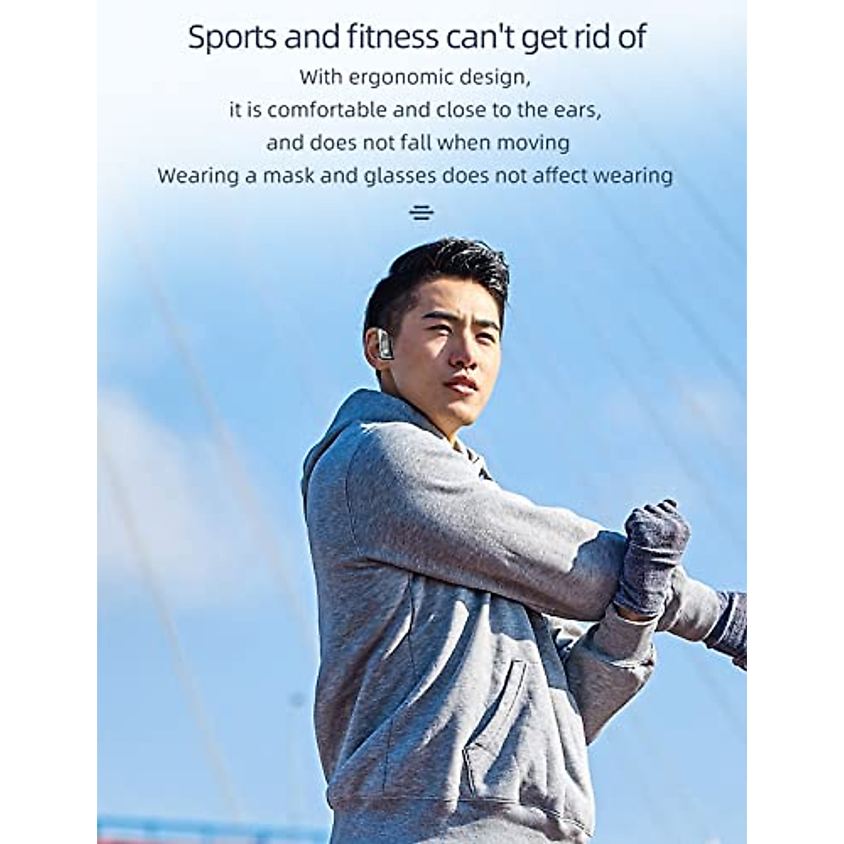 KEMBO B01 Wireless Earbuds Earhooks AI Intelligent Noise Cancelling Earbuds Built-in Mic Waterproof Bluetooth Headphone Touch Control High Sound Quality Over-Earbuds for Android iPhone Apple Samsung