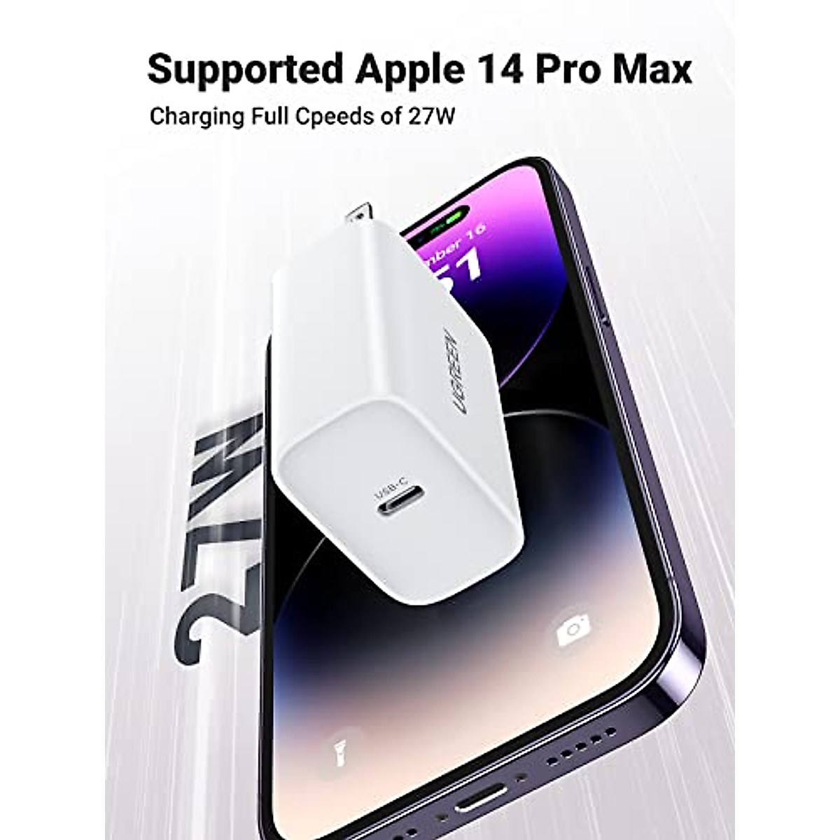 UGREEN 30W USB C Wall Charger - PD Fast Charger USB-C Power Adapter Compatible for MacBook Air, iPhone 14/14 Pro/13 Pro/13 Pro Max, Galaxy S22 Ultra/S21/S20, iPad Mini/Pro, Pixel 6, Airpods