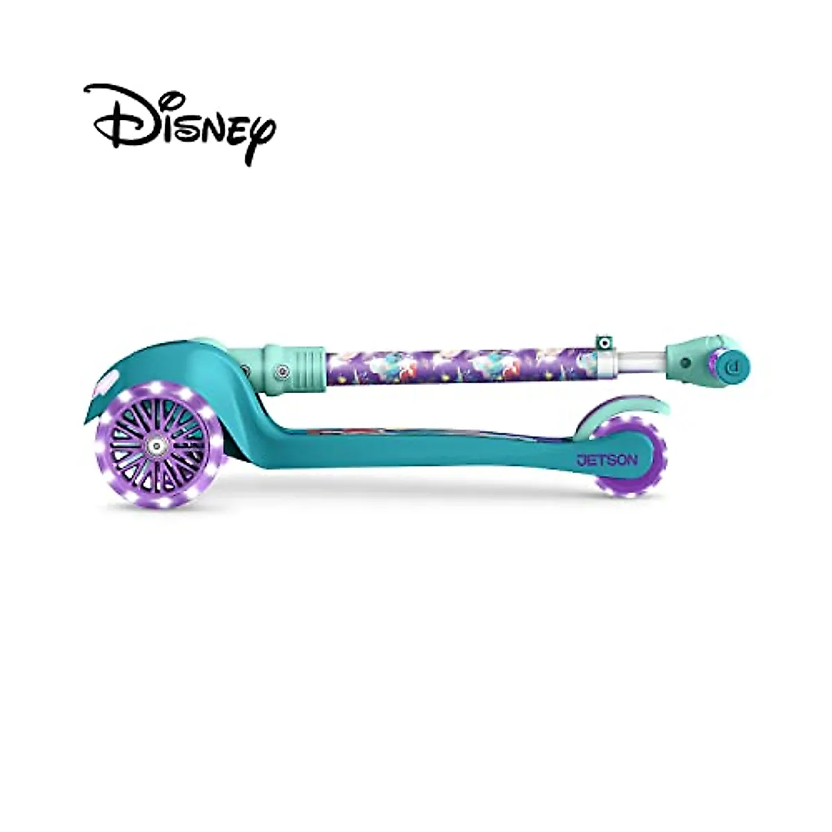 Jetson Little Mermaid LED Light-Up Wheels Scooter for Kids, Height-Adjustable, Easy Folding