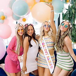 JOYMEMO Groovy Bride Sash for Women - Groovy Bachelorette Party Decorations , Hippie Disco Groovy Themed Bridal Shower Engagement Wedding Party Supplies