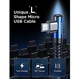 AINOPE [2 Pack] Micro USB Cable, Micro USB Charging Cable Right Angle 6.6FT, High Speed Sync Durable Nylon Braided Android Charger Cable Compatible for Fire Tablet, Kindle, Samsung Galaxy S7 S6 PS4