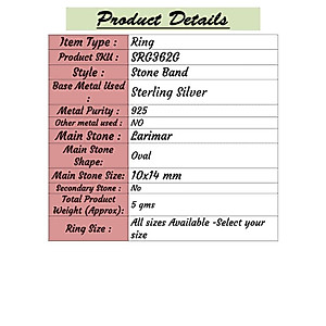 Larimar Gemstone Silver Band Ring Solid 925 Sterling Silver Ring Handmade for Women by Goyal Exports SRG362G (US-8.5)