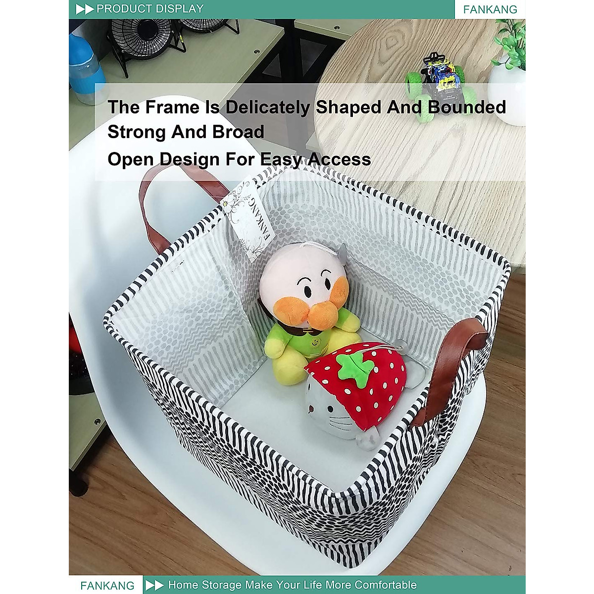 FANKANG Square Nursery Hamper Storage Bins Canvas Laundry Basket Foldable with Waterproof PE Coating Storage Baskets Gift Baskets for Children, Office, Bedroom, Clothes（Square-Black Lines ）