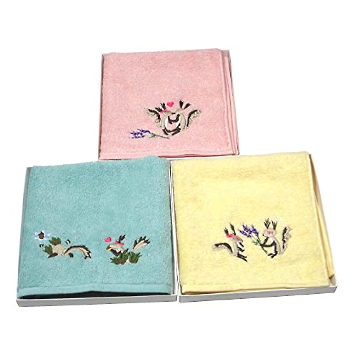 Imabari Towel Ezo-risu Monogatari Towel Handkerchief Hand Towel 10.6" x 10.0" - Made in Japan (3 Color Set)