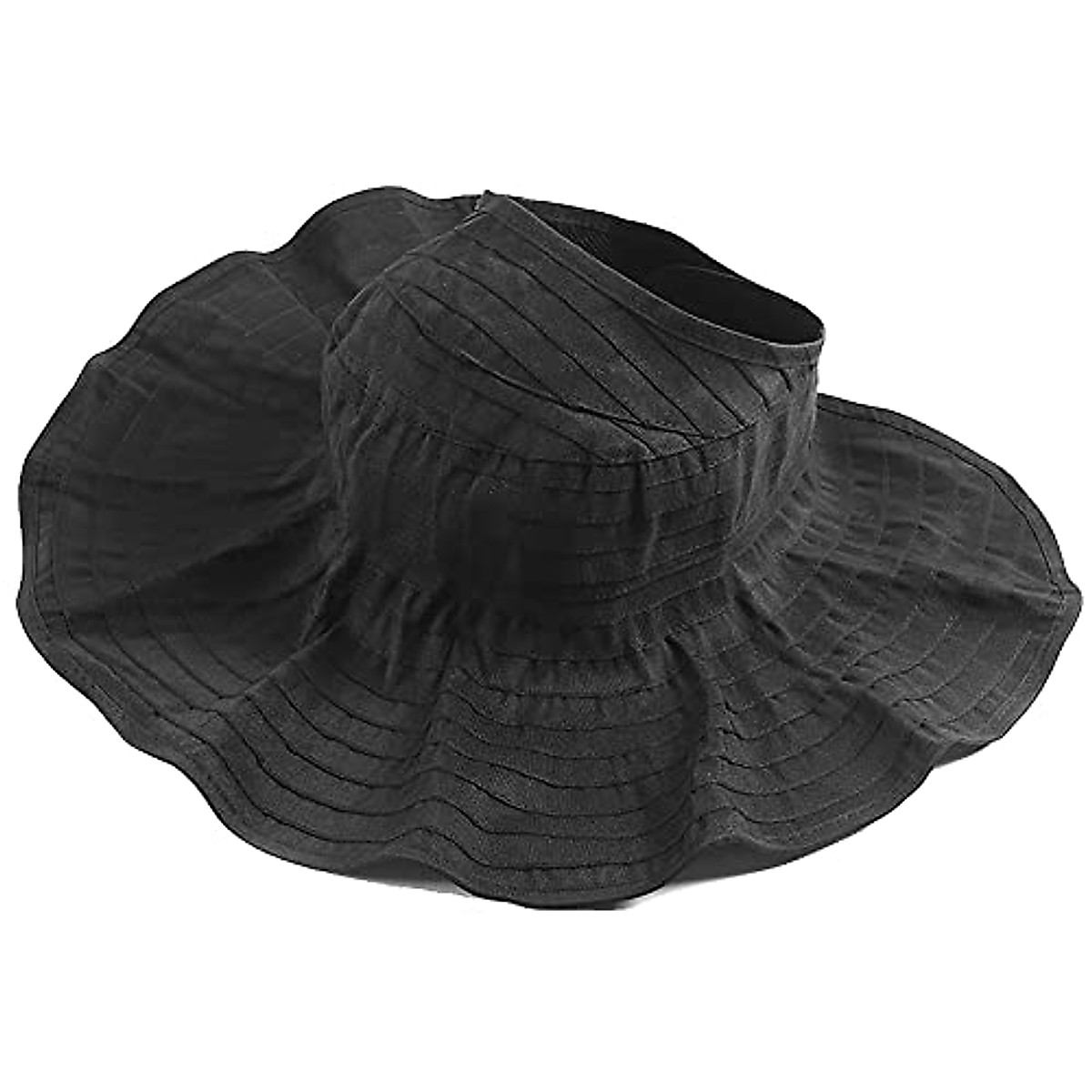 Floppy Sun Hat with Ponytail Hole for Women, Packable Shapable Sun Beach Visor Hats for Women Travel Black