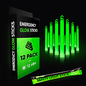 12 Ultra Bright Emergency Glow Sticks - Individually Wrapped Long Lasting Industrial Grade Glowsticks for Survival Gear, Camping Lights, Power Outages and Military Use (Green)