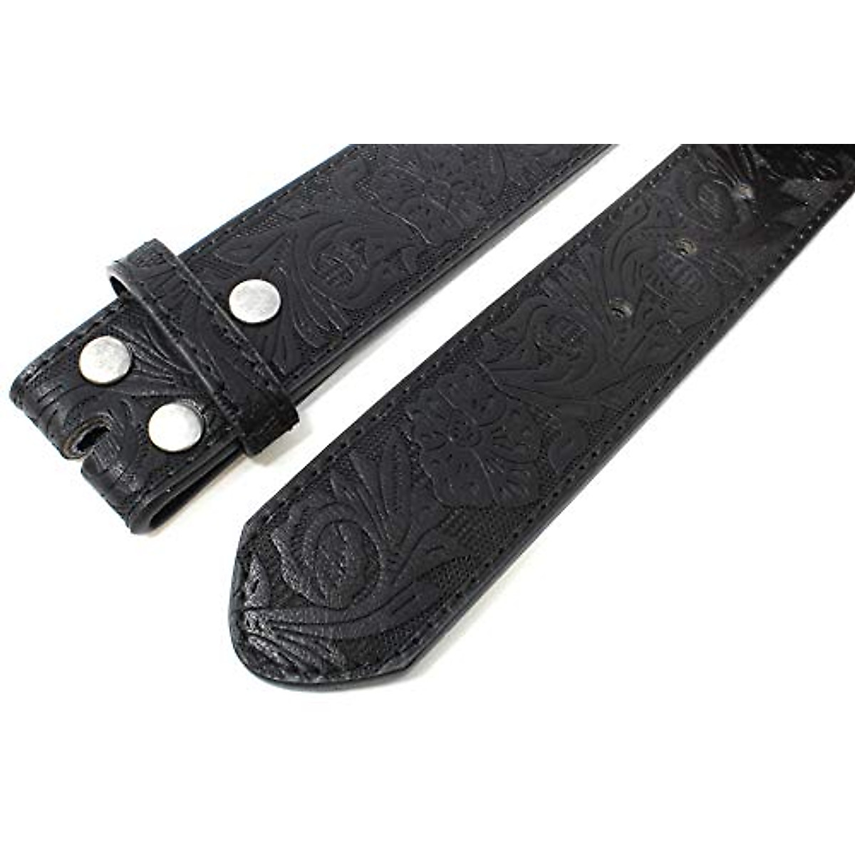 BC Belts Womens Leather Belt Strap with Embossed Western Flowers Pattern 1.5" Wide with Snaps (Black-L)