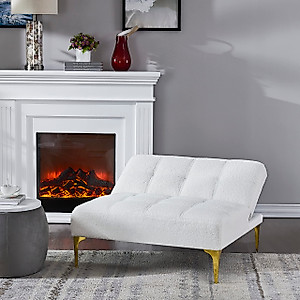 Polibi Modern Sofa Couch with Toss Pillows, Convertible Folding Sofa Bed with Adjustable Backrest and Golden Legs, Single Sofa Chair, Teddy Fabric, White