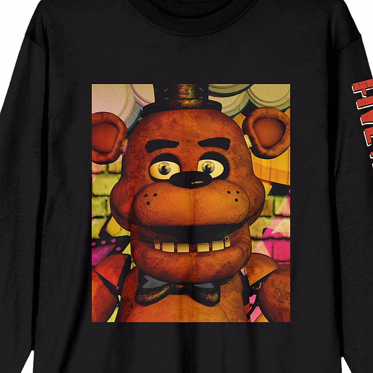 Five Nights at Freddy's Poster Face Close Up Crew Neck Long Sleeve Black Adult Tee-Small