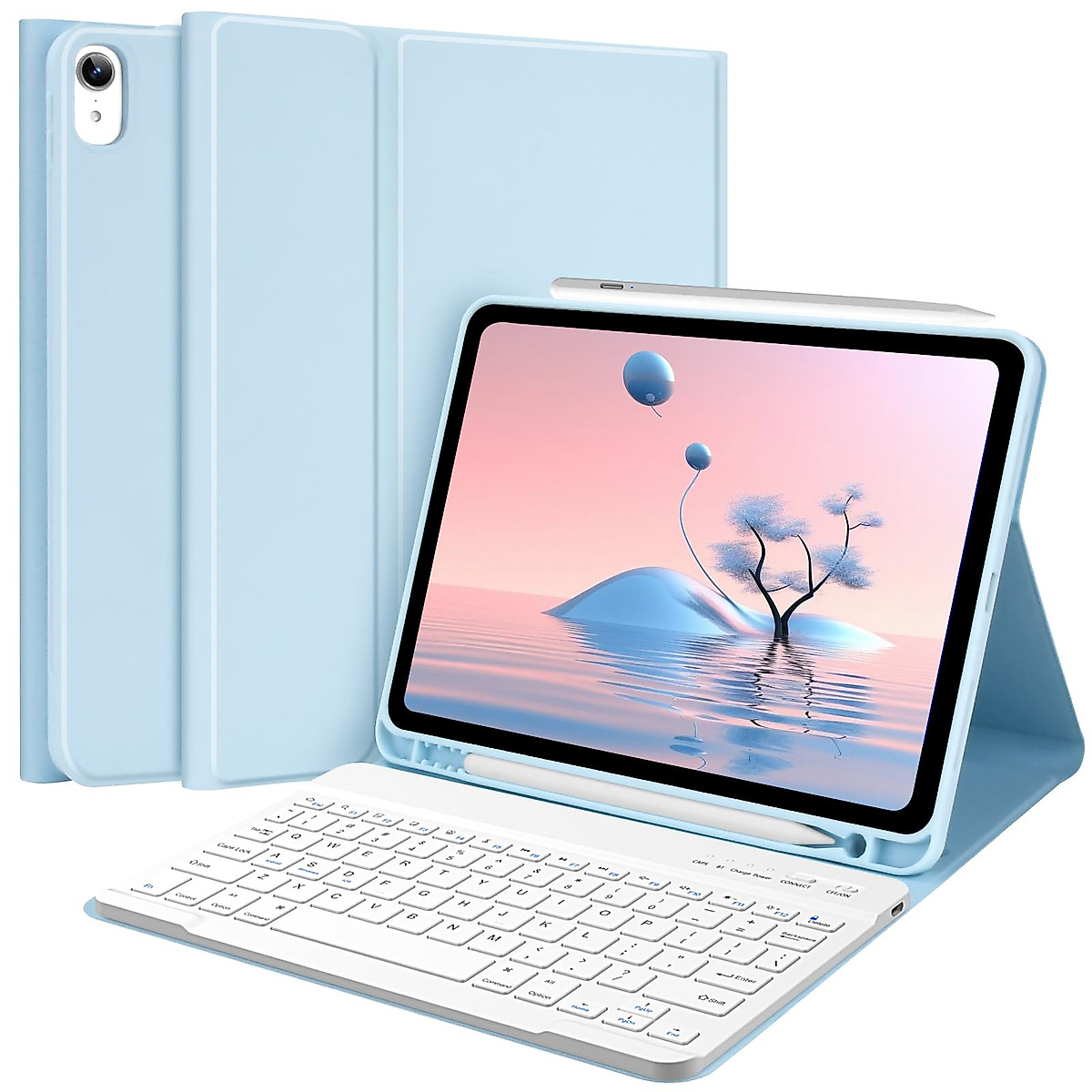 TQQ iPad Air 11-inch (M2) 2024/ iPad Air 5th/4th Generation Case with Keyboard - Rechargeable Bluetooth Keyboard, Pencil Holder, for New iPad Air 11-inch (M2) 2024 /iPad Air 10.9 inch, Blue