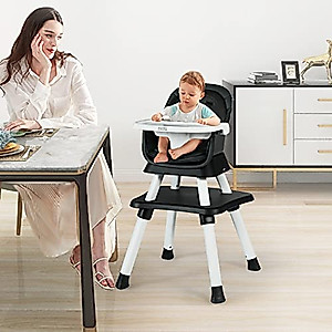 Kinder King 8 in 1 Baby High Chair, Coverts to Dining Booster Seat/Kids Table & Chair Set/Toddler Building Block Table/Kids Stool, Removable Tray & Double Seat Cover, Easy to Wipe, Black