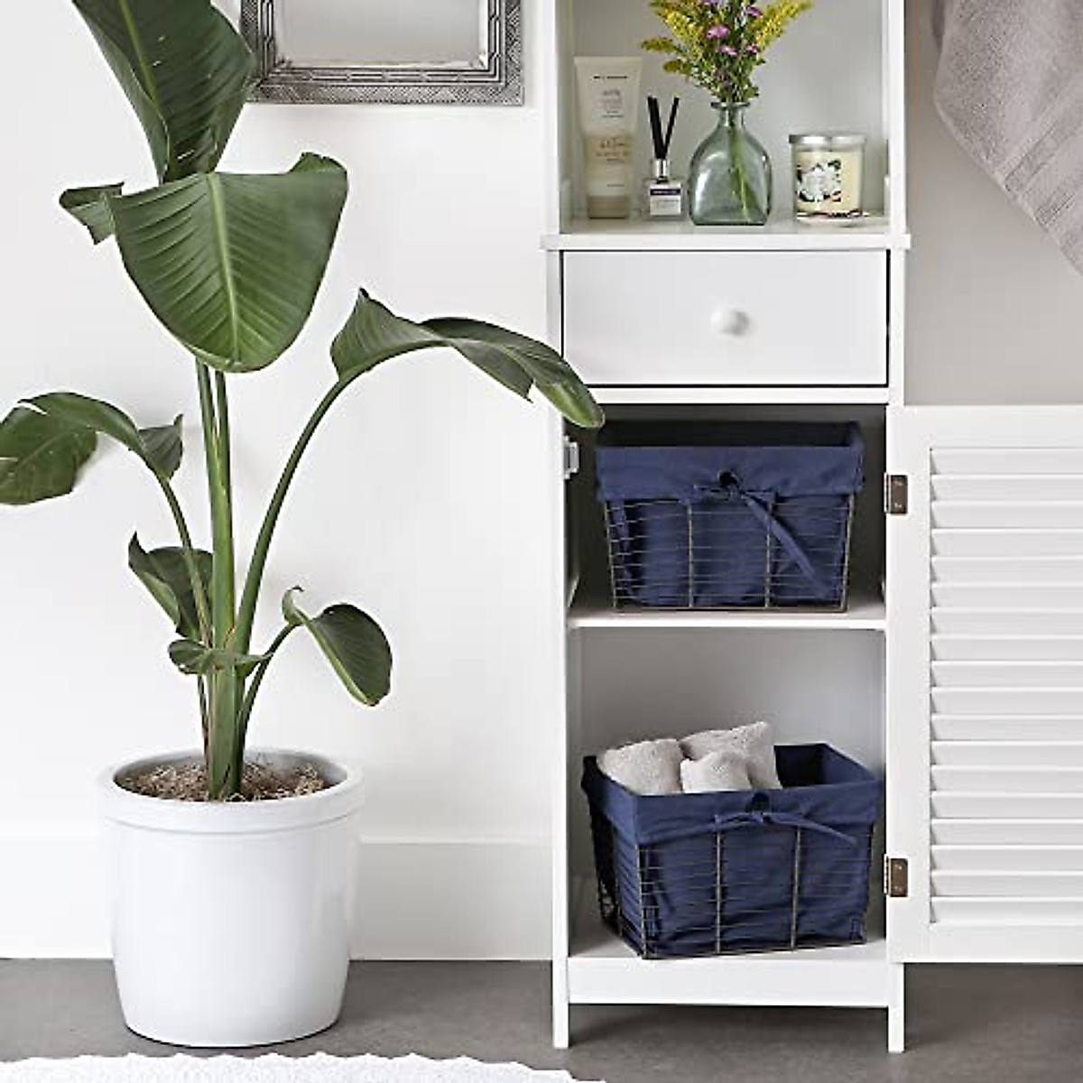 DII Farmhouse Chicken Wire Storage Baskets with Liner, Medium, Vintage French Blue, 11x7.88x7", 2 Piece