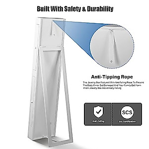 BOSTANA Standing Jewelry Organizer Armoire With 2 Push-Pull Jewelry Cabinet,Anti-trpinig Leaning Full Length Mirror,Body Mirror with 2 Jewelry Drawer For Girls,Women, Bedroom Decoration,Gift
