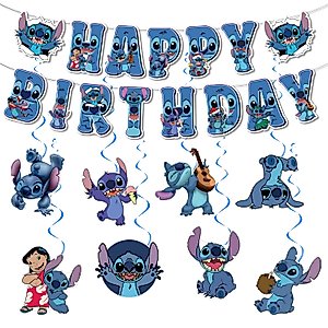 Cartoon Birthday Decorations Happy Birthday Banner Hanging Swirls for Birthday Party Supplies