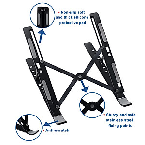 EMOME Laptop Stand for Desk Black, Adjustable Height Multi-Angle Stand, Portable Foldable Laptop Holder for Smaller Than 16 inches Computer Stand