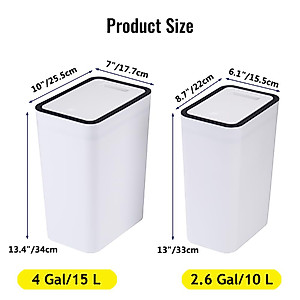 Small Trash Can with Lid, 2 Pack Bathroom Garbage Can Waste Basket with Press Lid, Plastic Trash Bin Dog-Proof for Kitchen, Bedroom, Living Room, Office (4 Gallons / 15L + 2.6 Gallons / 10L, White)