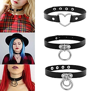 WeeH Gothic Choker Set for Women and Men - Pack of 8pcs Black PU Choker Punk Rock Necklace Vintage Collar Cosplay Choker Costume Accessory