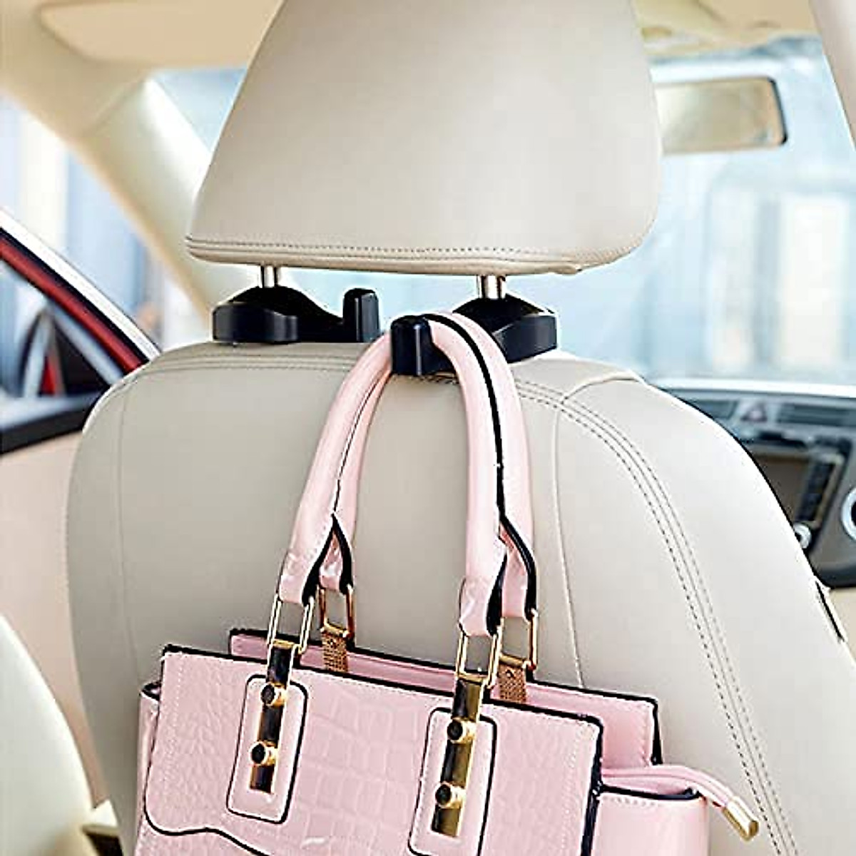 IPELY Universal Car Vehicle Back Seat Headrest Hanger Holder Hook for Bag Purse Cloth Grocery (Black -Set of 2)