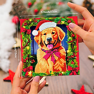 8pcs Christmas Diamond ATR Cards 5d DIY Christmas Diamond Art for Adults Beginners Santa Cat and Santa Dog Xmas Greeting Cards for Holiday Craft Card Making