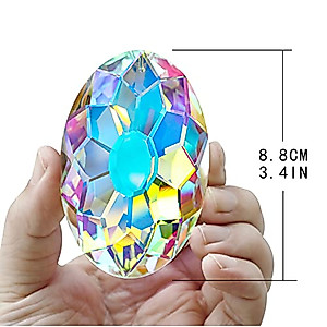 AB Coating Hanging Window Crystal Prism Suncatcher Rainbow Maker Glass Hanging Pendant Ornaments for Home Garden Decoration (89mm,3.5inch)