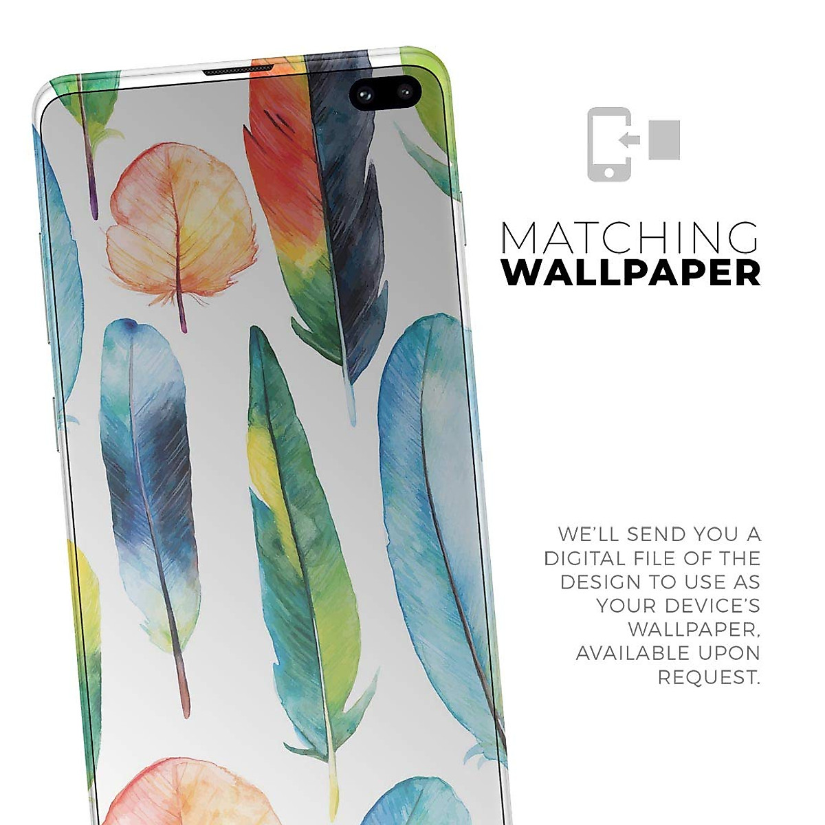 DesignSkinz Bright Water Color Painted Feather Protective Vinyl Decal Wrap Skin Cover Compatible with The Samsung Galaxy S20 (Screen Trim & Back Glass Skin)