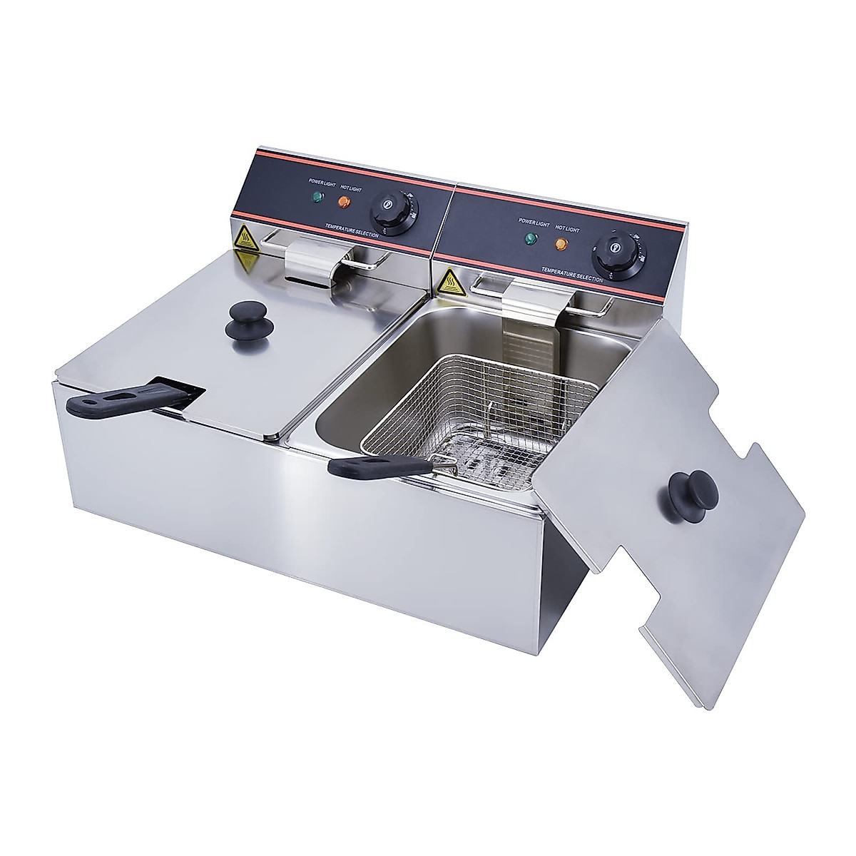 TAIMIKO Commercial Deep Fryer, Countertop Deep Fryer with Handle&Basket,Stainless Steel Electric Deep Fryer for Commercial Restaurant Fast Food Restaurant (1300W×2,6L×2)