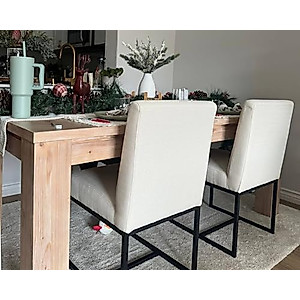 VESCASA Linen Upholstered Dining Chairs Set of 2, Mid Century Modern Padded Chair with Black Metal Frame for Restaurant, Dining Room, Kitchen, Cream