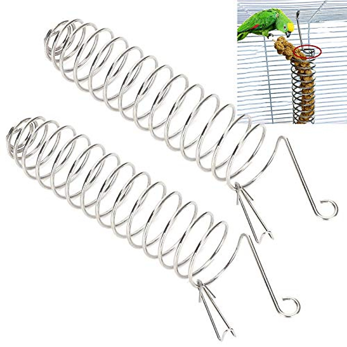 2Pcs Parrot Food Holder, Bird Feeder Toy Small Animal Fruit Holder Stainless Steel Vegetable Skewer Foraging Hanging Feed Tool for Parrots Cockatoo Cockatiel