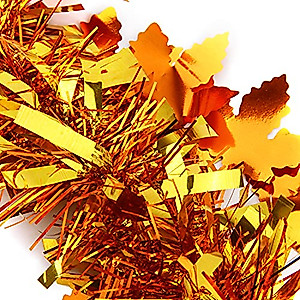 KIMOBER 33 Ft Thanksgiving Tinsel Garland,Golden Maple Leaf Metallic Garland for Autumn Thanksgiving Halloween Party (Thanksgiving Tinsel Garland)