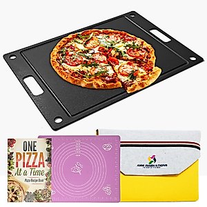 Pizza Steel for Oven, High Performance Steel Pizza Stone with Pizza Recipe book, Felt Storage Bag, Pastry Baking Mat, 2-in-1 Bench Scraper Tool, Crispy Pizza in Just 2-4 Min (five pieces pizza steel)