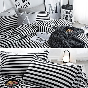 CLOTHKNOW Black and White Bedding Sets 3Pcs Striped Twin Duvet Cover Sets Boys Girls Kids Bedding Ticking Bedding Duvet Cover Sets with Zipper Closure and 2 Pillowcases