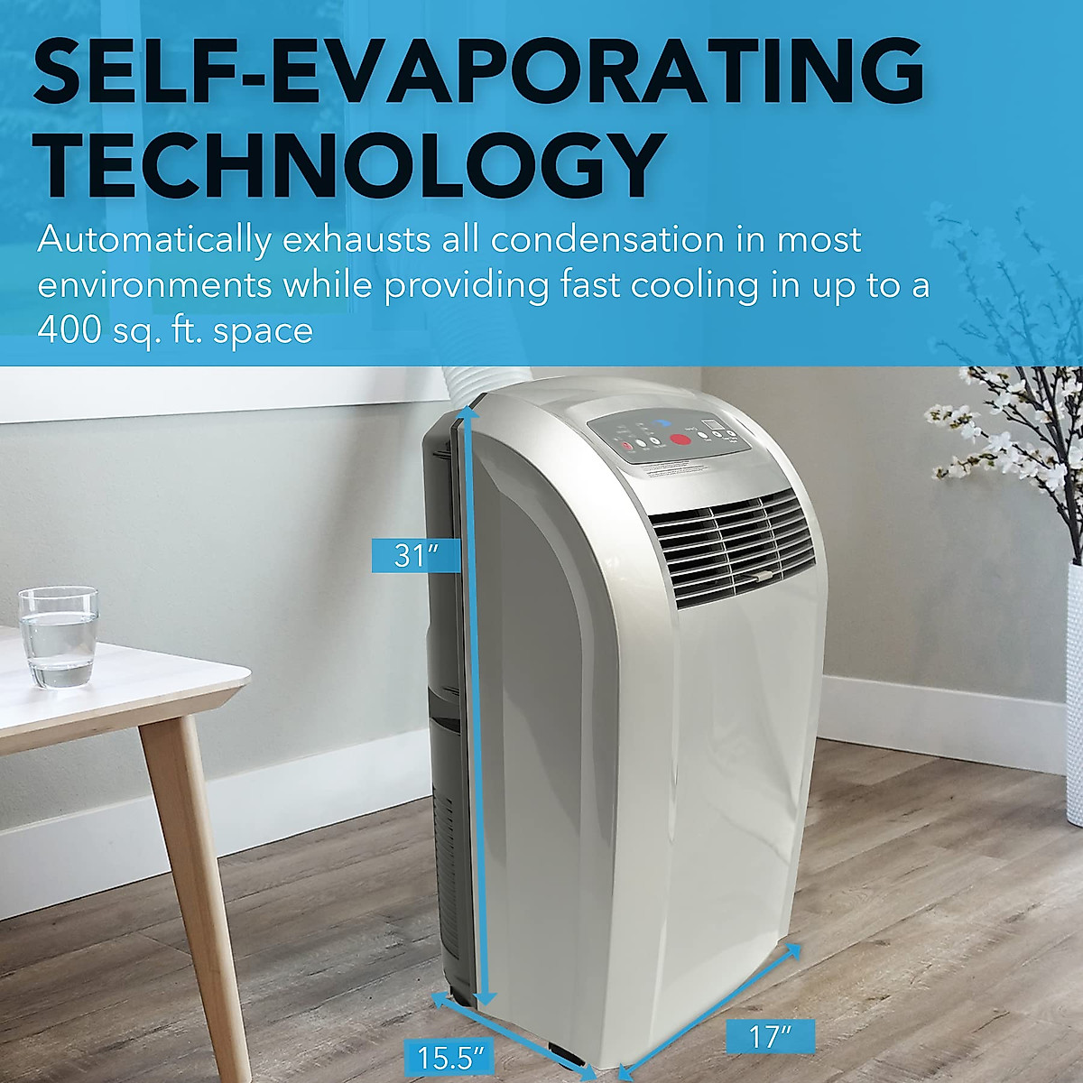 Whynter ARC-12S 12,000 BTU Portable Air Conditioner with Dehumidifier and Fan, Includes Activated Carbon Filter and Storage Bag, Platinum, 400 Sq Ft