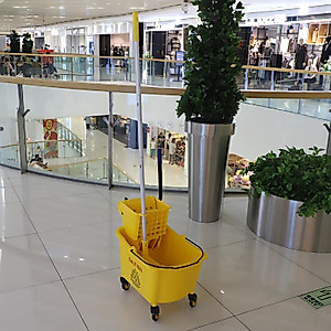 Midoneat Commercial Mop Bucket with Side Press Wringer on Wheels, 35Qt,Yellow Including One Commercial Mop