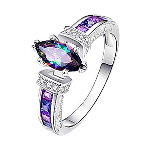 lingding 925 Sterling Silver Purple Amethyst Women's Engagement Ring Emerald Cut Created Amethyst 925 Sterling Silver Solitaire Ring
