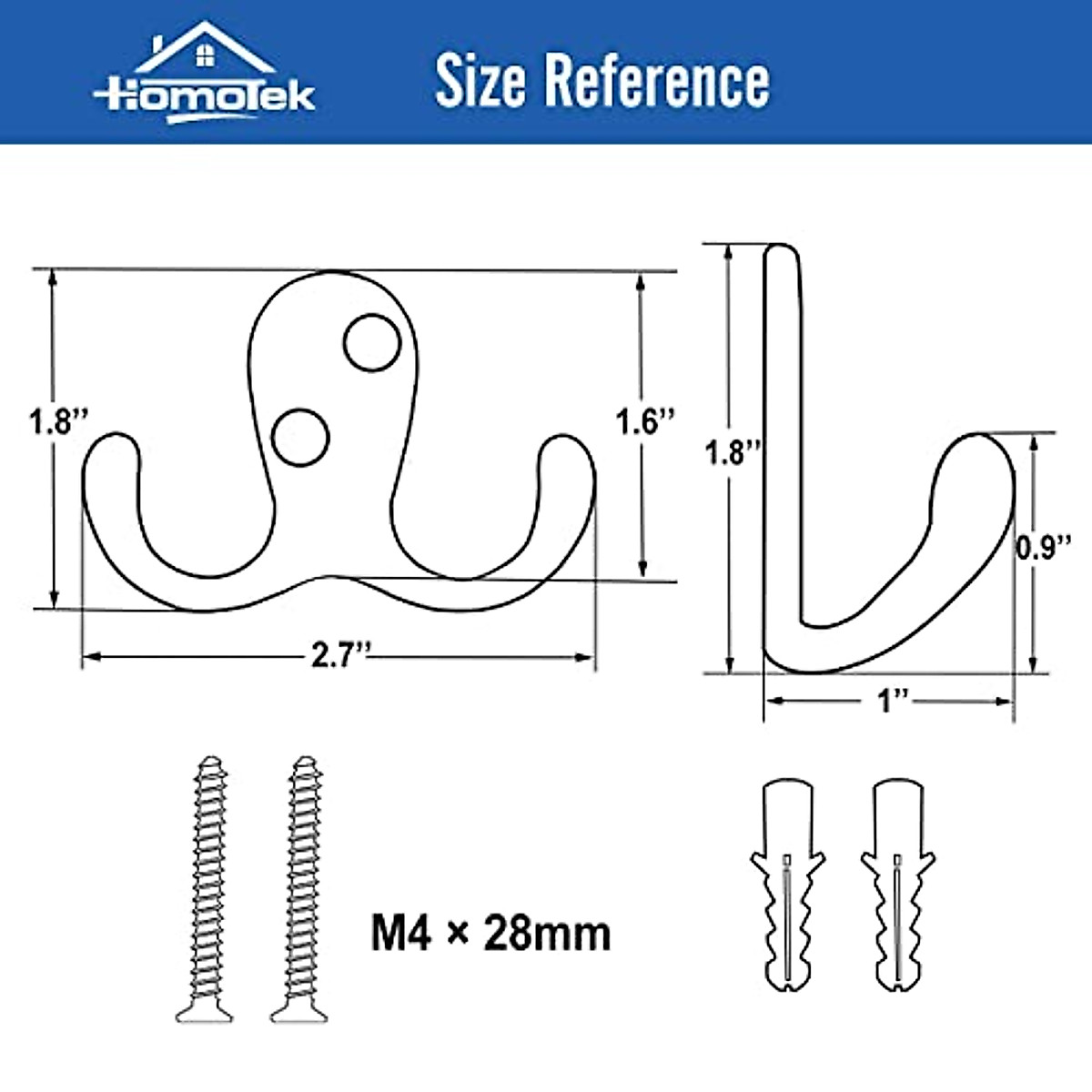 HOMOTEK 4 Pack Heavy Duty Coat Hooks Wall Mounted Double Prong(Left and Right) Rustproof Coat Hooks Hardware Retro Dual Robe Hanger for Coat,Towel, Scarf, Hat, Bag, Key, Shoes, Oil Rubbed Bronze