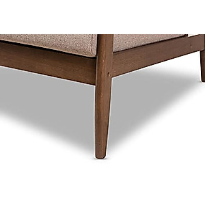 Baxton Studio Venza Mid-Century Modern Walnut Wood Light Brown Fabric Upholstered 2-Seater Loveseat