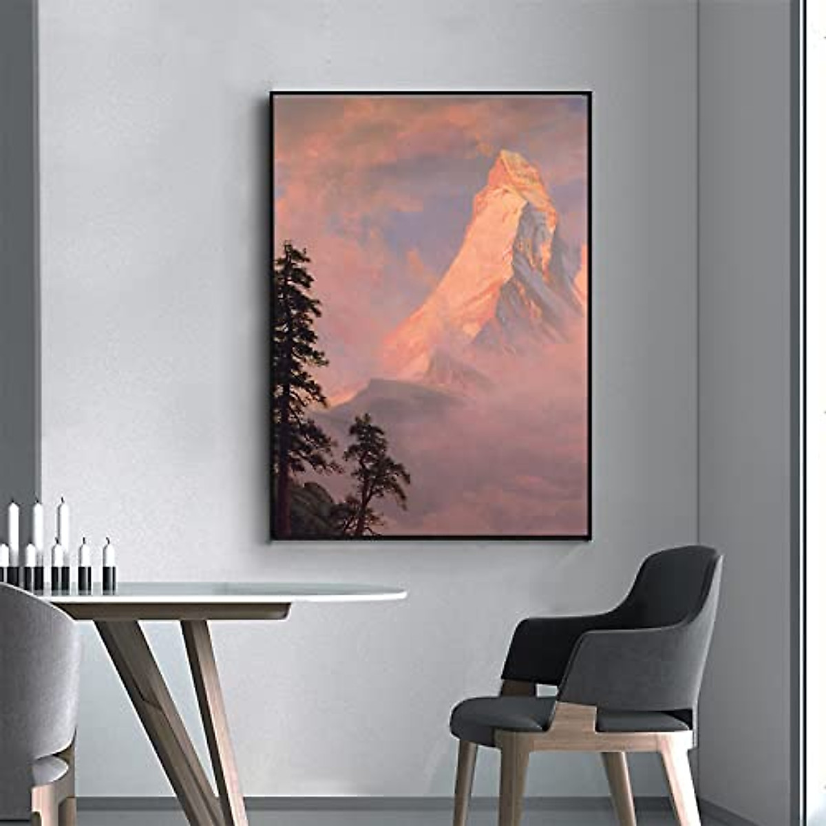 Albert Bierstadt Prints - Sunrise On The Matterhorn Poster - Romanticism Wall Art - Natural Landscape Poster Canvas Pictures for Home Office Unframed (12x18inches/30x45cm)
