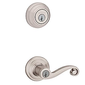 Kwikset Lido Keyed Entry Lever and Single Cylinder Deadbolt Combo Pack with Microban Antimicrobial Protection featuring SmartKey Security in Satin Nickel (99910-038)