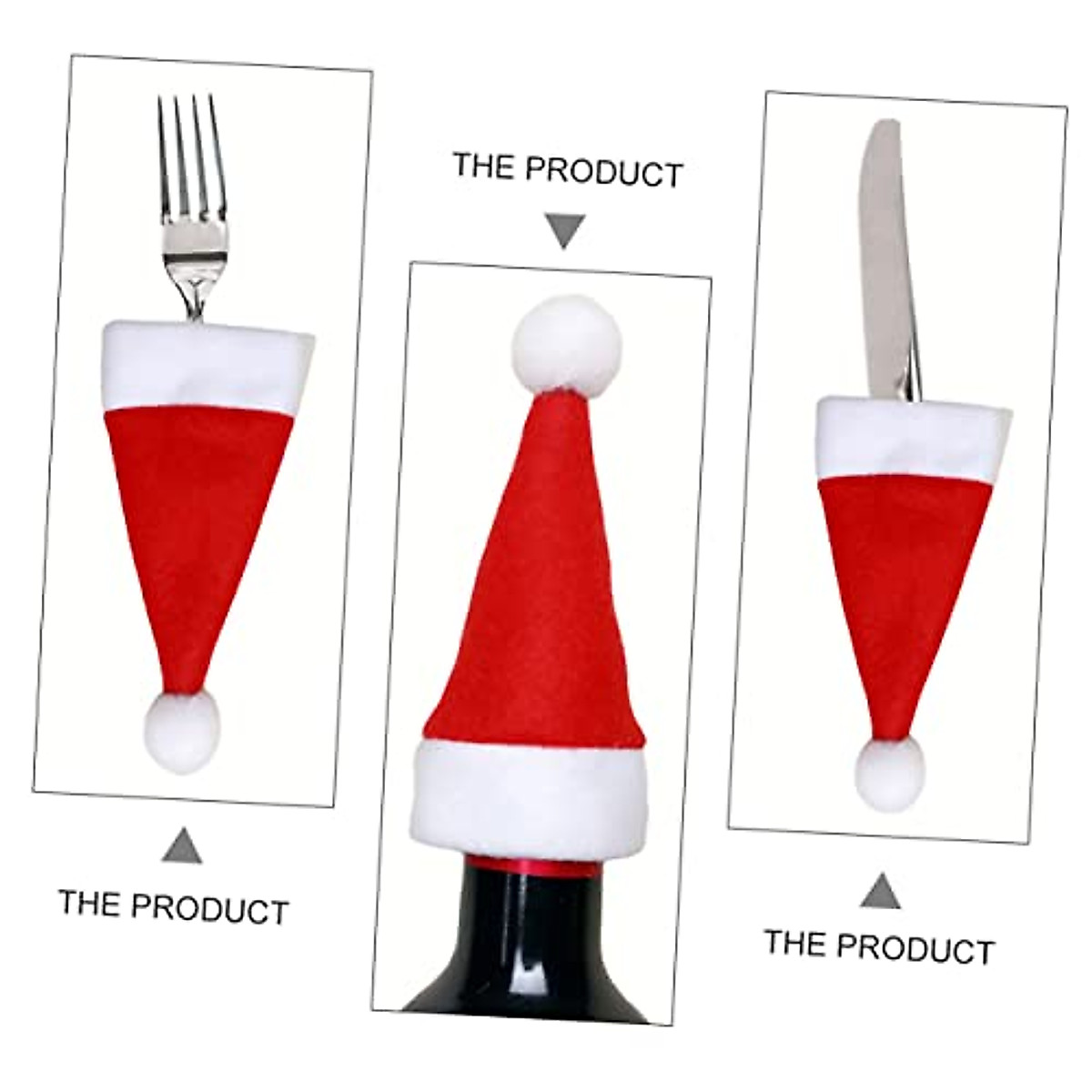 ERINGOGO 60 Pcs 1 Christmas Hat and Fork Bag Mini Christmas Hats Mini Santa Claus Cover Christmas Doll Hat Mini Hat Bottle Sleeves Brushed Cloth Santa Hat Cushion