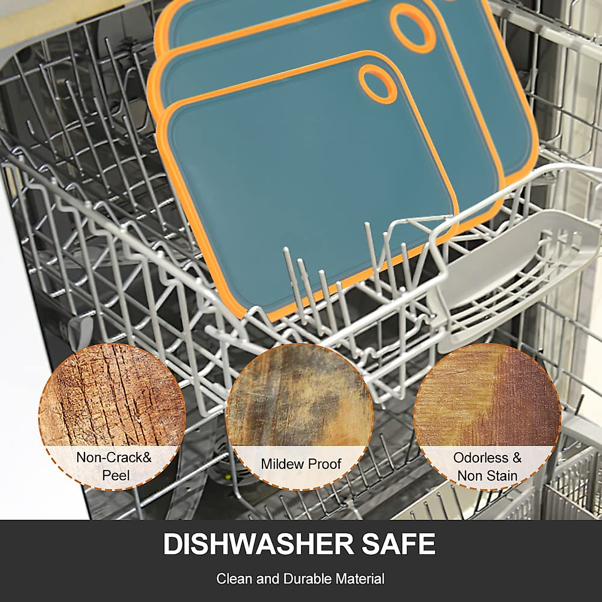 Bonjin Cutting Board for Kitchen(Set of 3), Wheat straw PP material Chopping Boards-BPA Free Mats, Dishwasher Safe, Juice Grooves Non-Slip Design