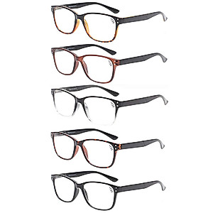 JOSCHOO Reading Glasses 5-Pack Quality Readers Spring Hinge Prime Black Designer Trendy for Men and Women