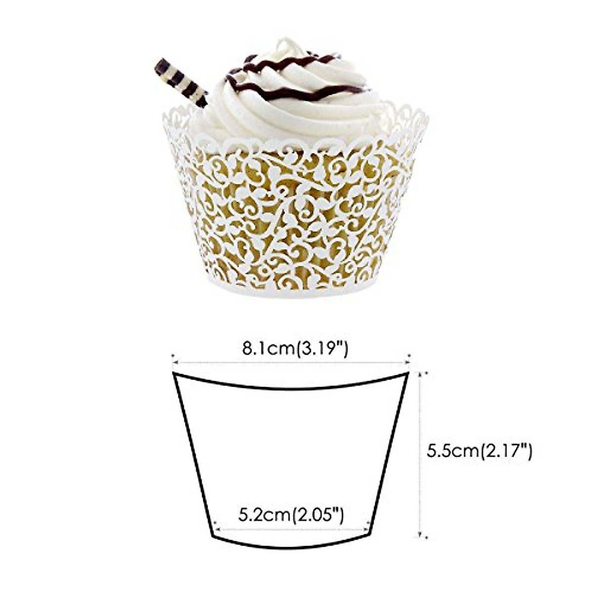 GOLF 100Pcs Cupcake Wrappers Artistic Bake Cake Paper Filigree Little Vine Lace Laser Cut Liner Baking Cup Wraps Muffin CaseTrays for Wedding Party Birthday Decoration (White)