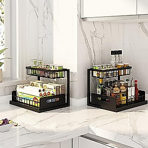 Webetop Under Sink Organizer Kitchen, 2 Pack Pull Out Cabinet Organizer 2 Tier Underneath Sink Organizers and Storage Shelves Slide Out Sink Shelf for Kitchen Bathroom Pantry Cabinet Home